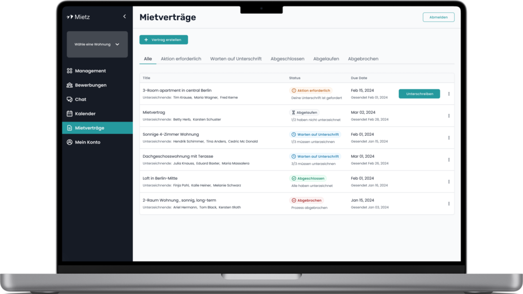 Digitaler Mietvertrag mit Mietz